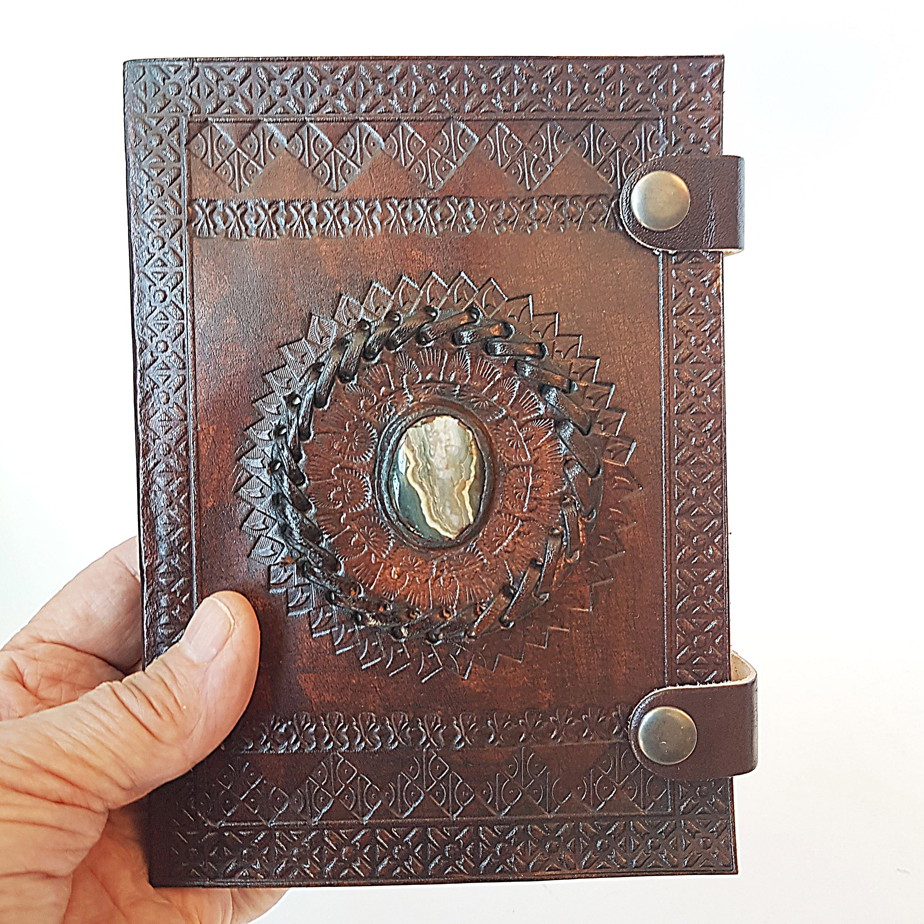 Brown Leather Bound Journal with Gemstone Center. 5 by 7 inches ...
